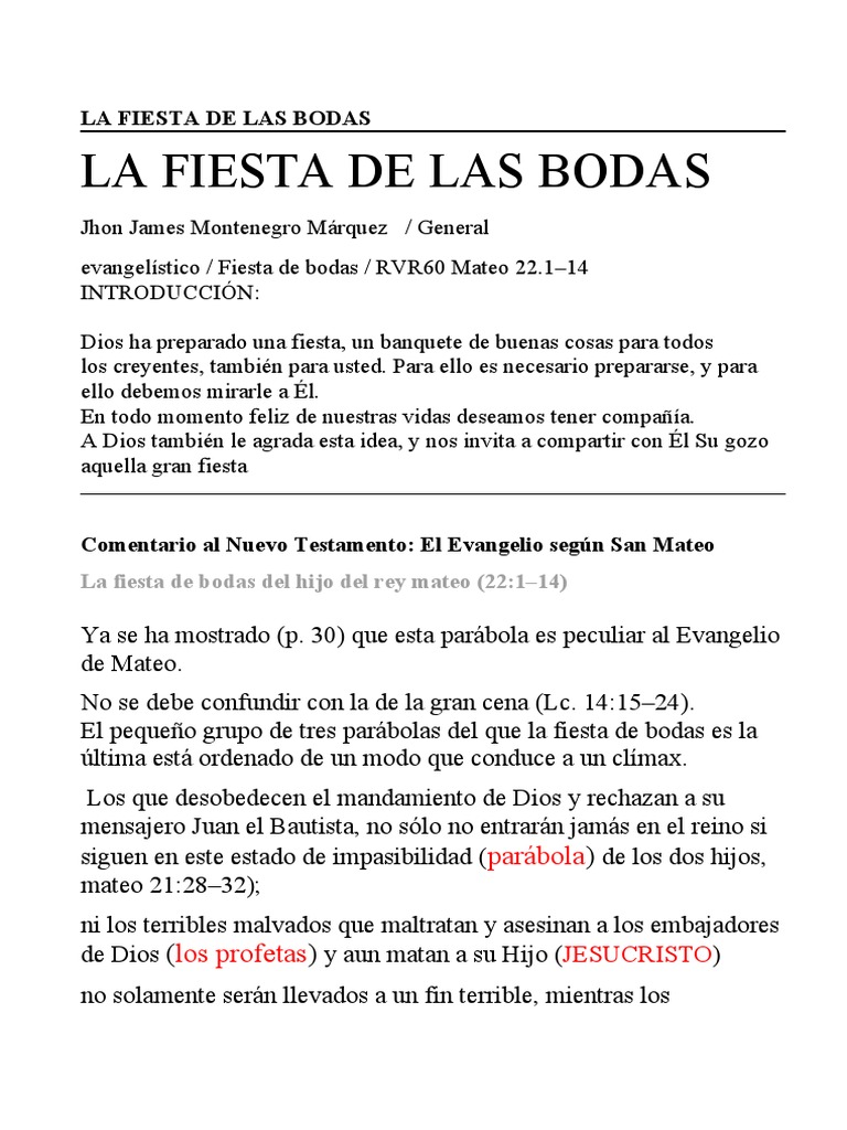 La Fiesta de Las Bodas | PDF | Evangelio de Mateo | Jesús