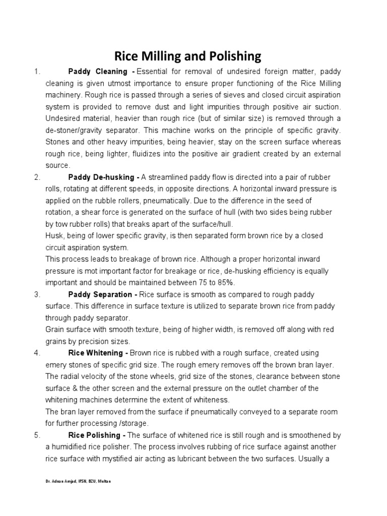 Rice Milling and Polishing Process Overview | PDF | Rice | Mill (Grinding)