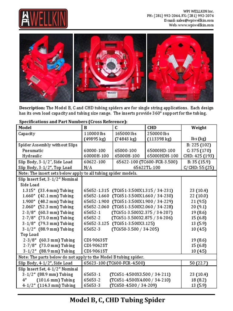 Model B, C, CHD Tubing Spider Cut Sheet | PDF | Screw | Tools