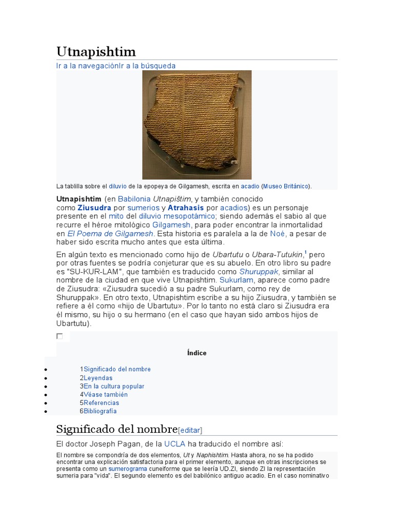Utnapishtim | PDF | Mitología mesopotámica | Mito de la inundación