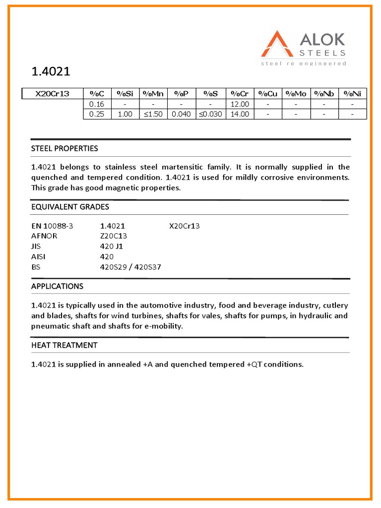 X20Cr13 %C %si %MN %P %S %CR %cu %mo %NB %ni | PDF | Stainless Steel ...