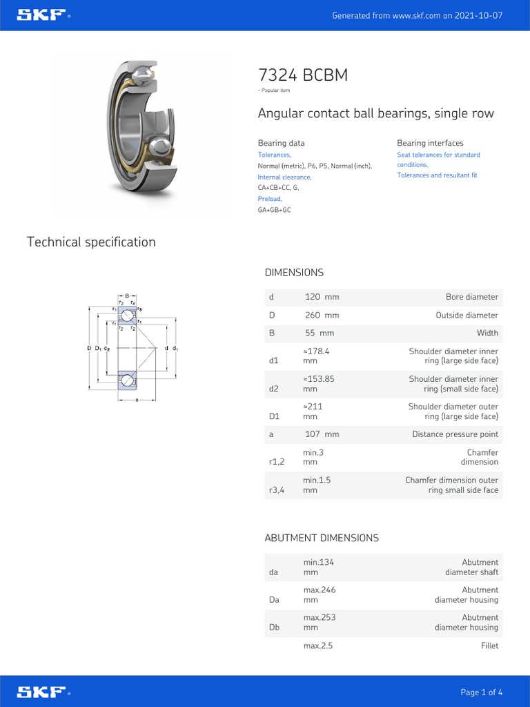 7324 BCBM: Angular Contact Ball Bearings, Single Row | PDF | License ...