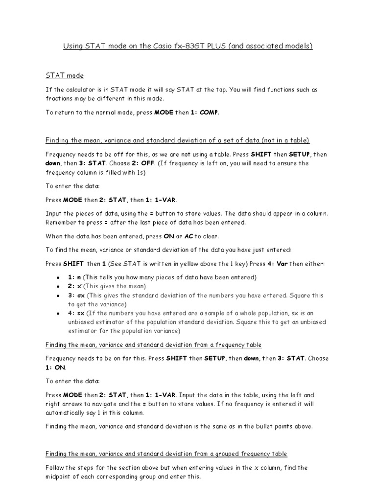 Using Your Calculator For Stats | PDF | Variance | Standard Deviation