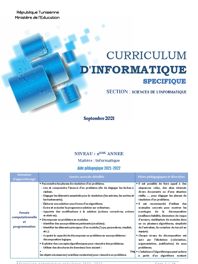 Curriculum Informatique 2ème Année 2021-2022 | PDF | Programme ...