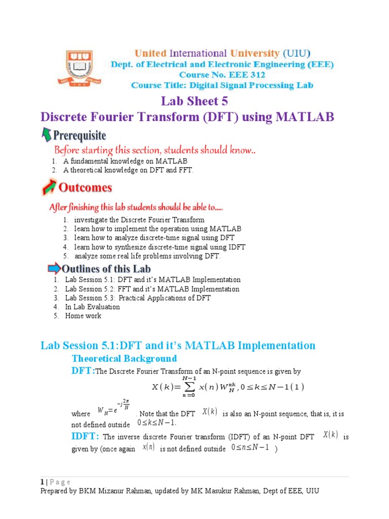 Lab Sheet 5 Discrete Fourier Transform (DFT) Using MATLAB | Download ...