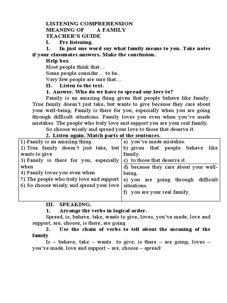 Understanding Family: A Teacher's Guide | PDF | Linguistics | Grammar