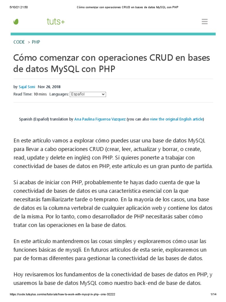 Cómo Comenzar Con Operaciones CRUD en Bases de Datos MySQL Con PHP ...