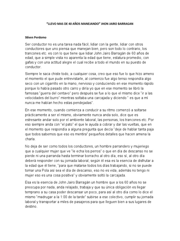 Entrevista John Barragan Por Stiven Perdomo | PDF