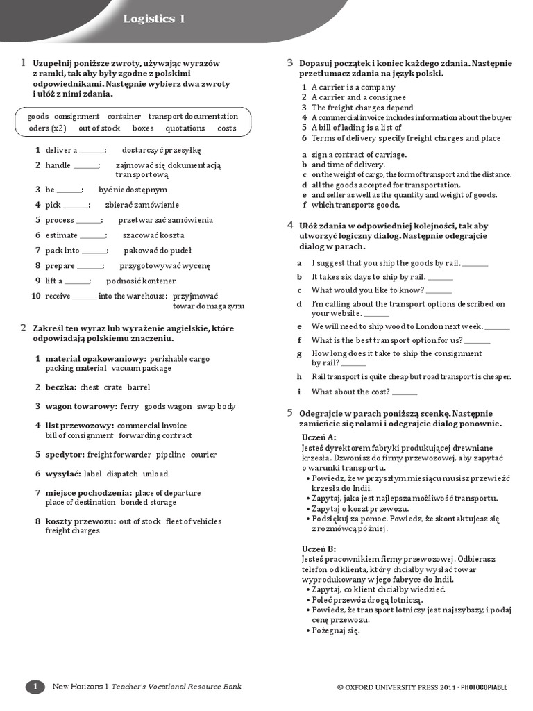 Level 11 Logisticsworksheets | PDF