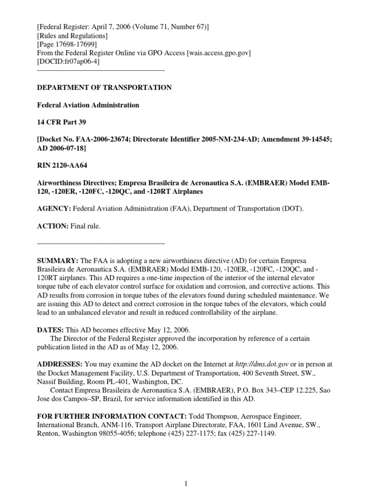 2006-07-18 | PDF | Federal Aviation Administration | Rulemaking
