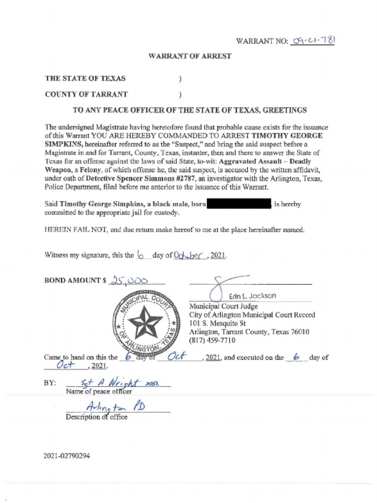 Timothy Simpkins Arrest Warrant Affidavits | PDF