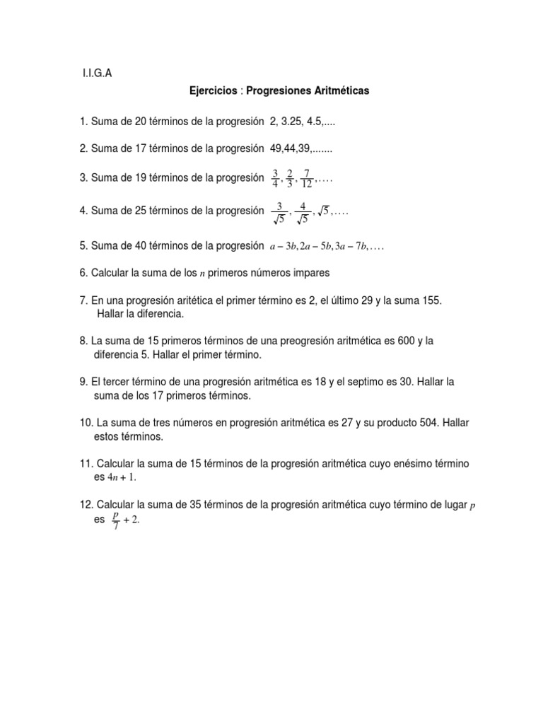 Ejercicios Progresiones Aritm Ticas | PDF
