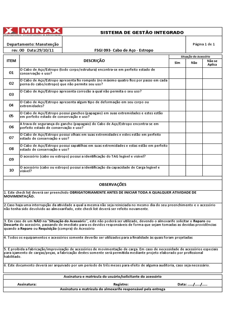FSGI 093 - Check List Cabo de Aço-Estropo | PDF | Aço