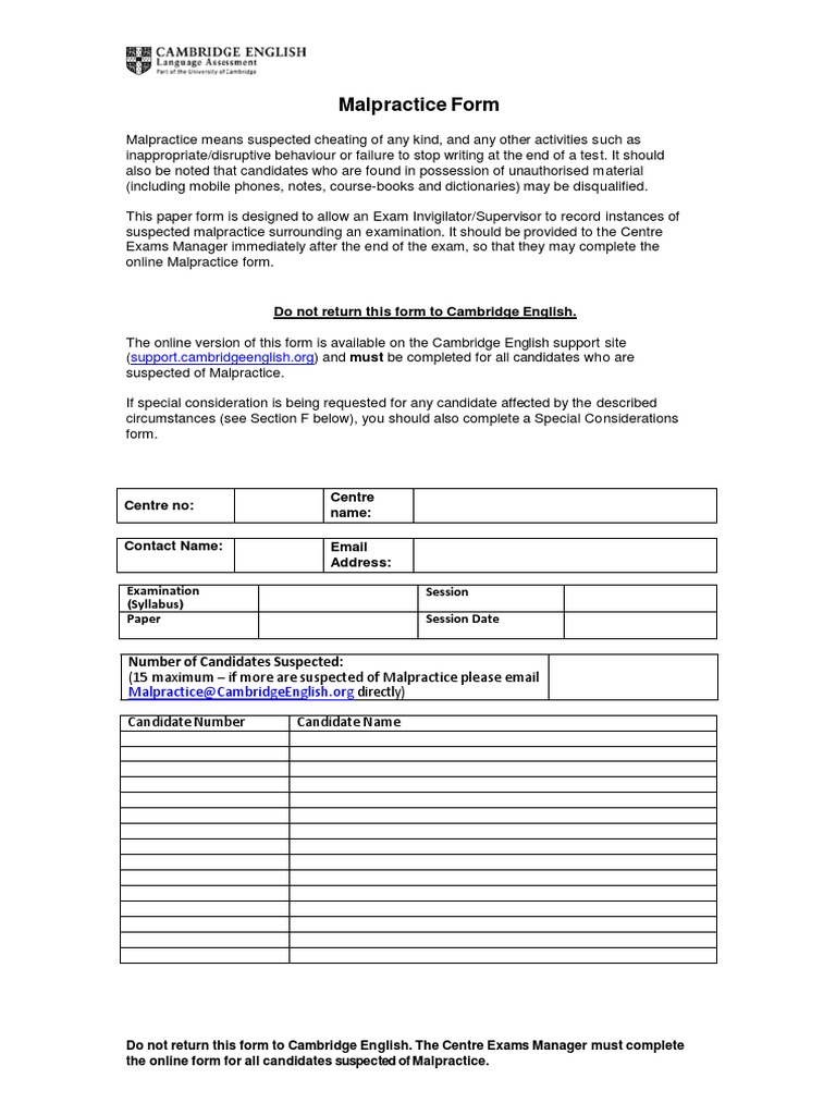 Malpractice Form - Local Template Setembro2021 | PDF | Communication