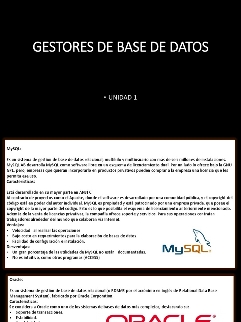 Tema 1. Gestores de BD | PDF | Mi sql | Bases de datos