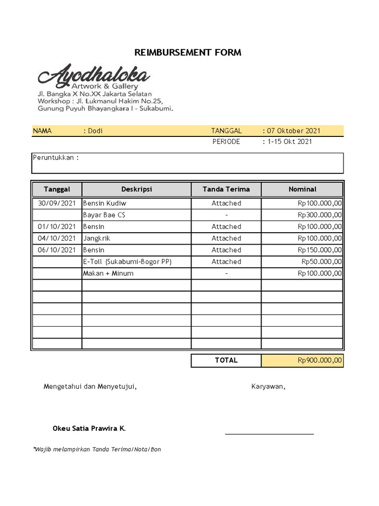 Formulir Reimbursement Biaya Karyawan | PDF