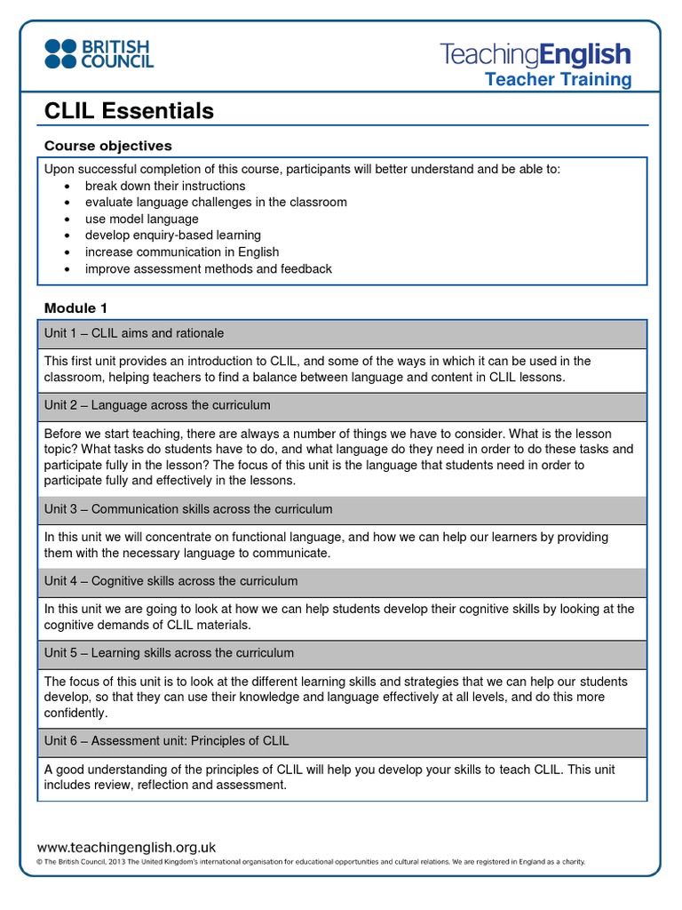 CLIL Essentials - Programme v2 | PDF | Teachers | Educational Assessment