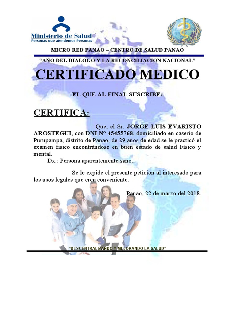 Certificado de Buena Salud | PDF
