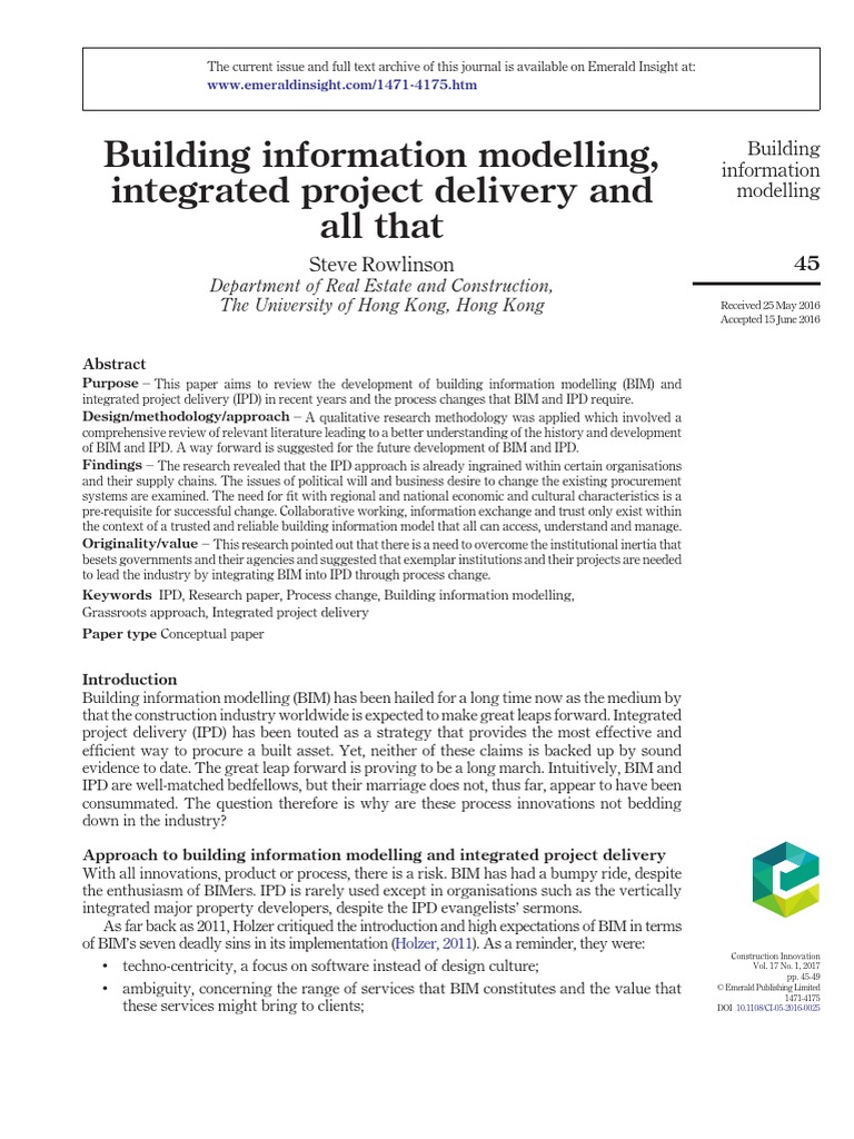 Building Information Modelling, Integrated Project Delivery and All ...