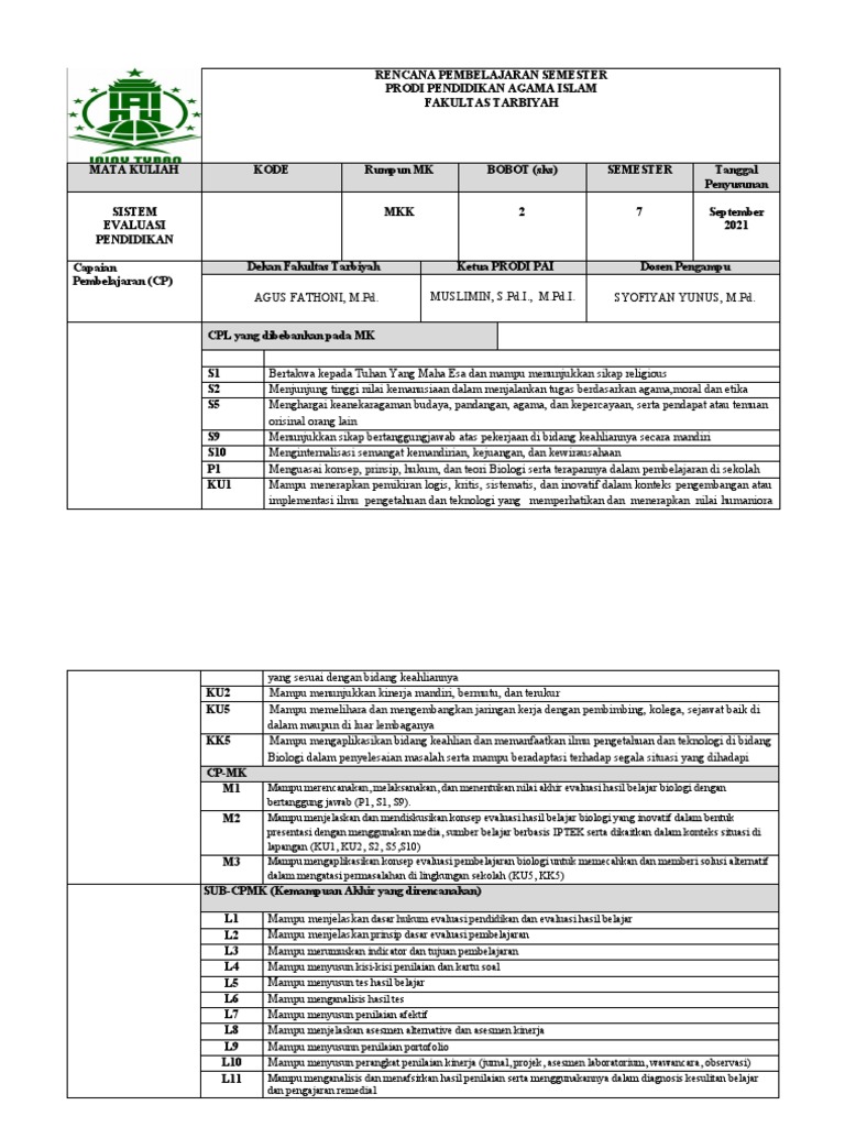 Rps Evaluasi Pendidikan | PDF