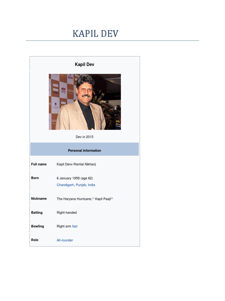 Kapil Dev | PDF | Cricket | Teams