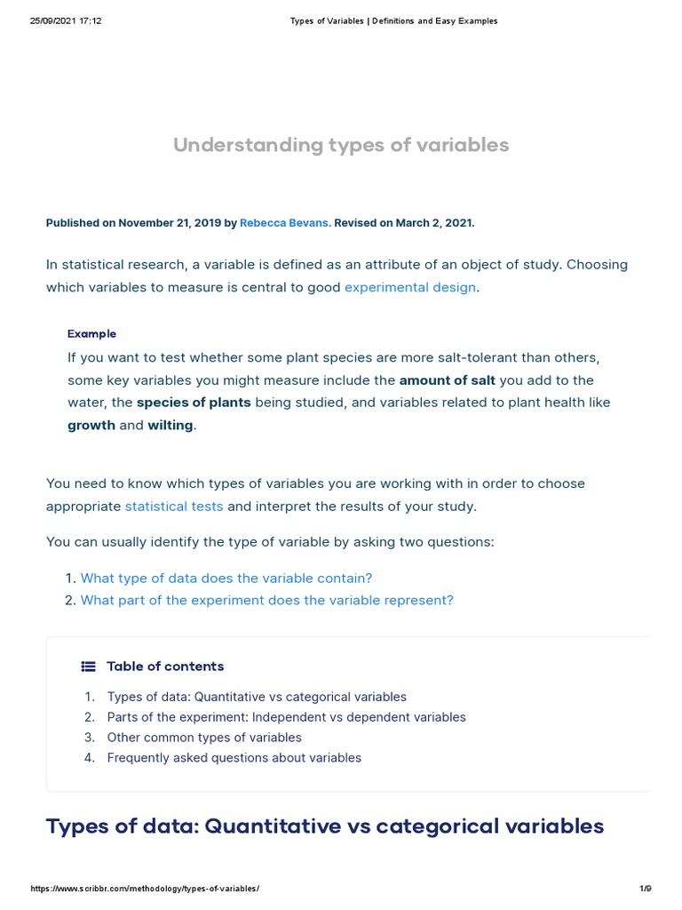 Types of Variables Explained Simply | PDF | Level Of Measurement ...