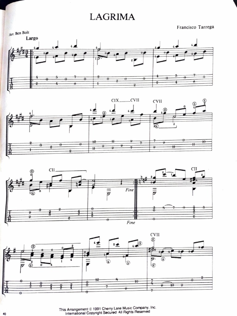 Lagrima by Tarrega - Music Arrangement | PDF
