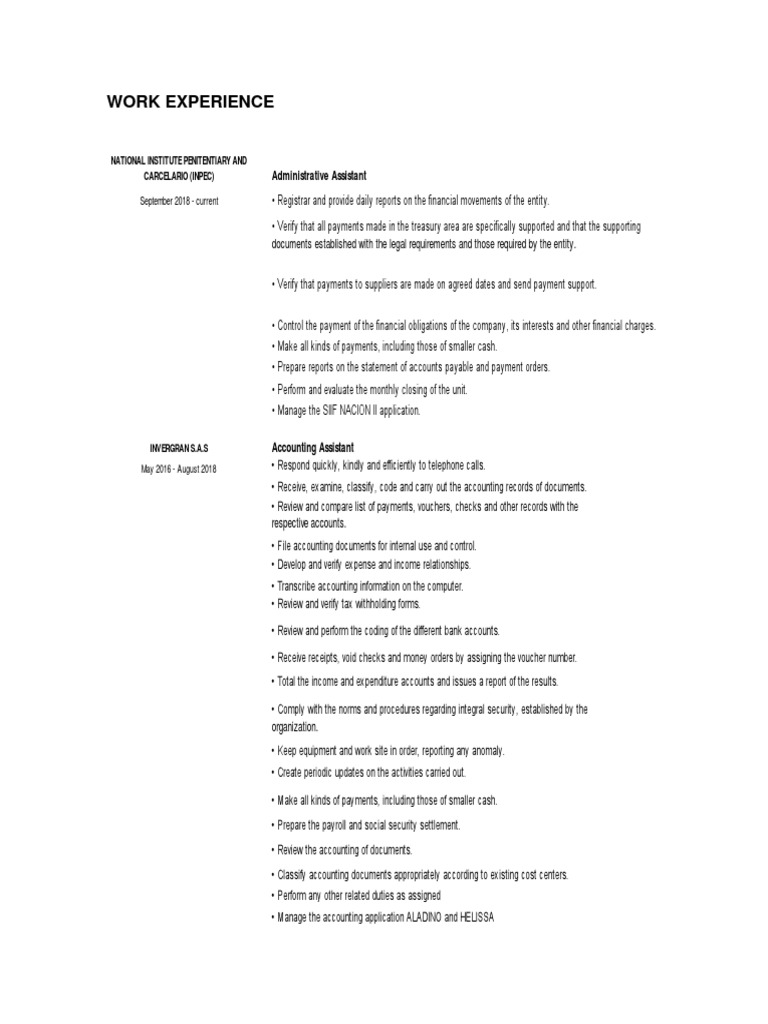 Work Experience 1 | PDF | Accounting | Payments