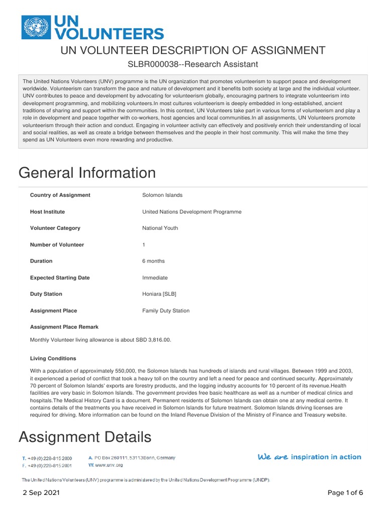 General Information: Un Volunteer Description of Assignment | PDF ...