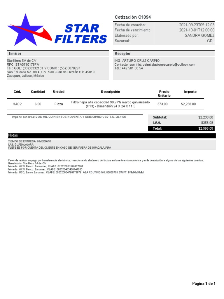 Cotizacion C1094 | PDF | Bancario | Servicios financieros