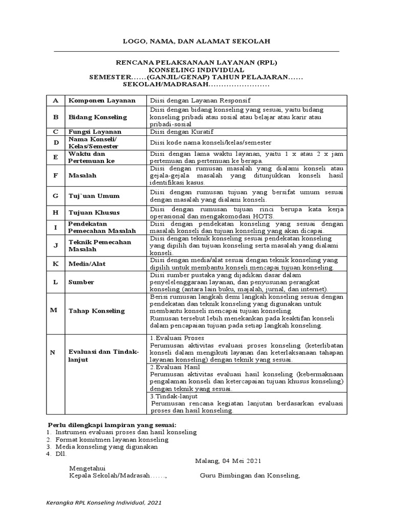 RPL Konseling Individual PPG21 | PDF