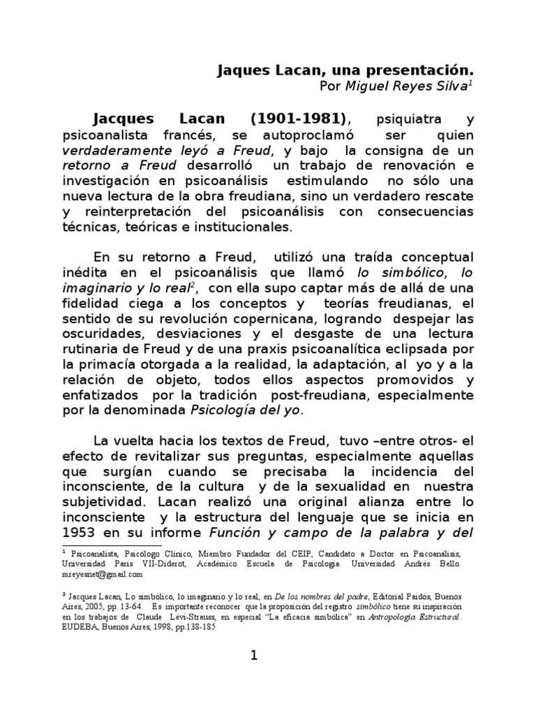 Jacques Emile Lacan | PDF | Jacques Lacan | Psicoanálisis