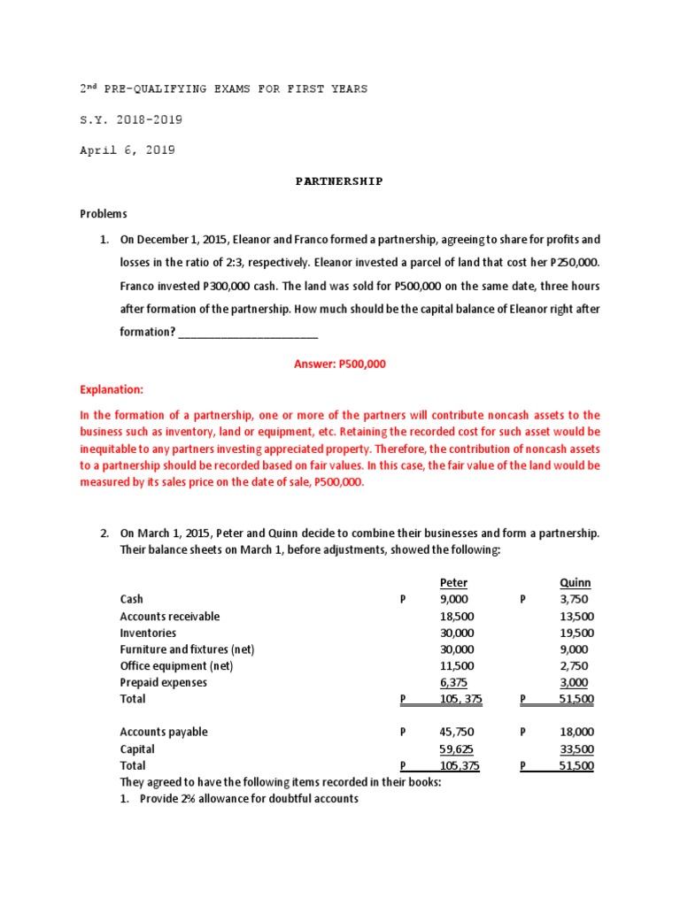 Partnership Questions Problems With Answers PDF Free | PDF | Expense ...