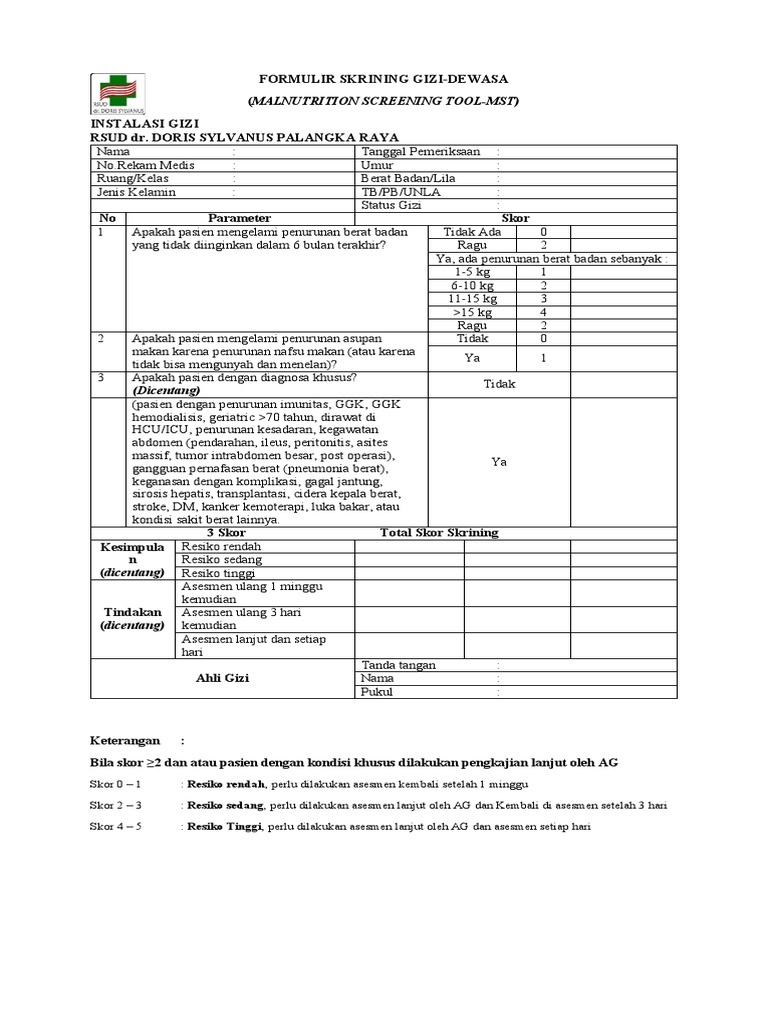 Formulir Skrining Gizi Dewasa MST | PDF