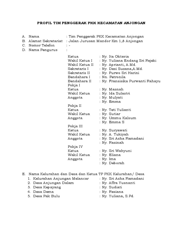 Profil TP PKK Kec Anjongan | PDF