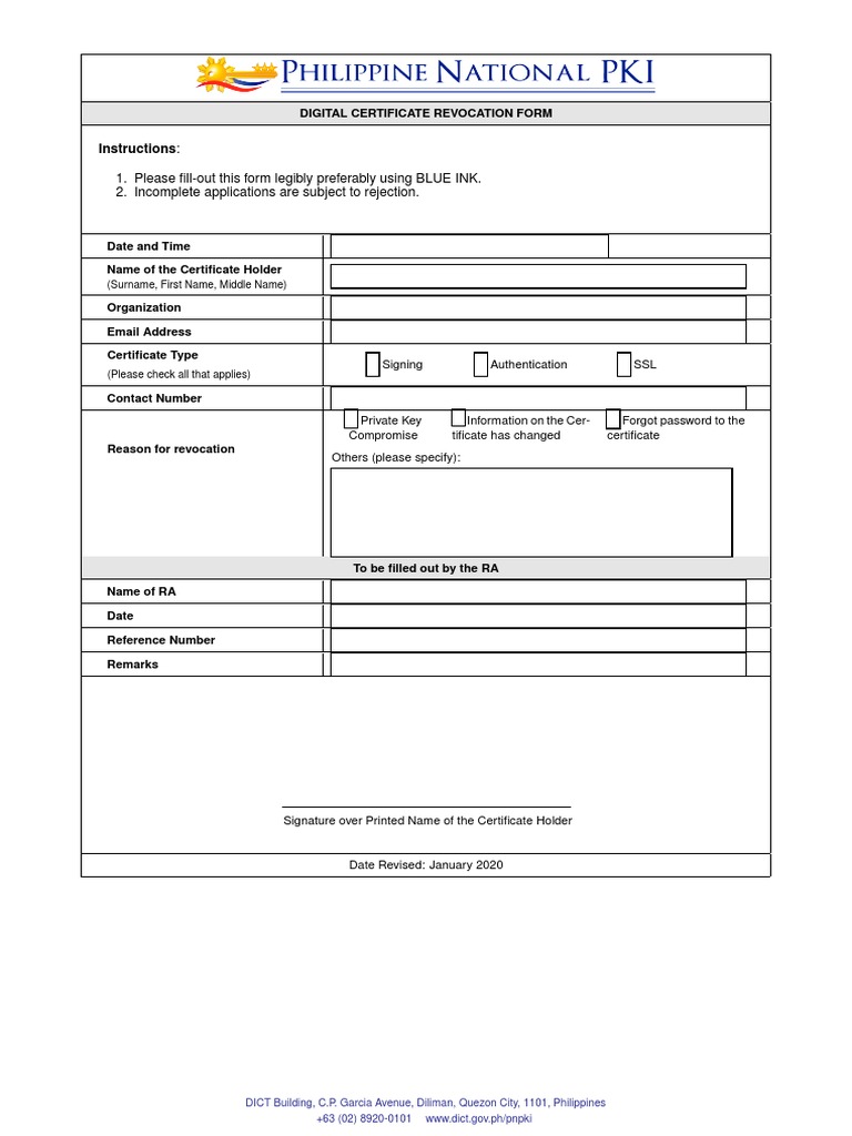 PNPKI Certificate Revocation Form | PDF