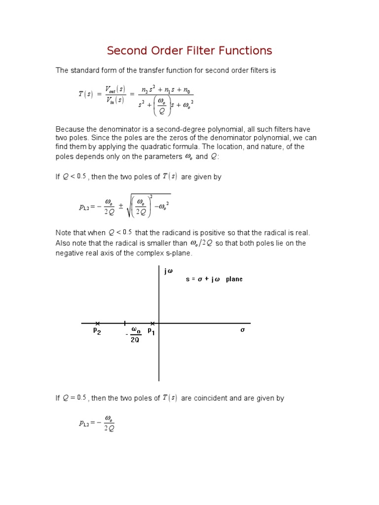 Second Order Filter Functions Explained | PDF | Low Pass Filter ...