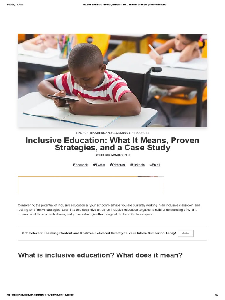 Inclusive Education - Definition, Examples, and Classroom Strategies - Resilient Educator | PDF ...