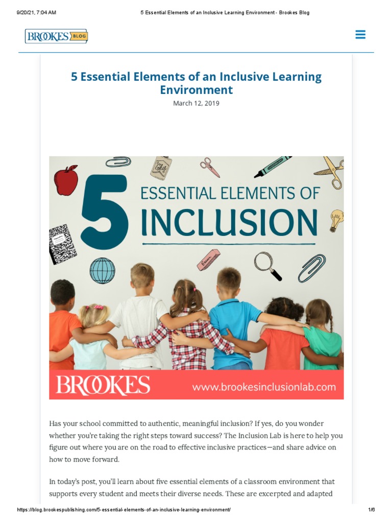5 Essential Elements of An Inclusive Learning Environment - Brookes ...