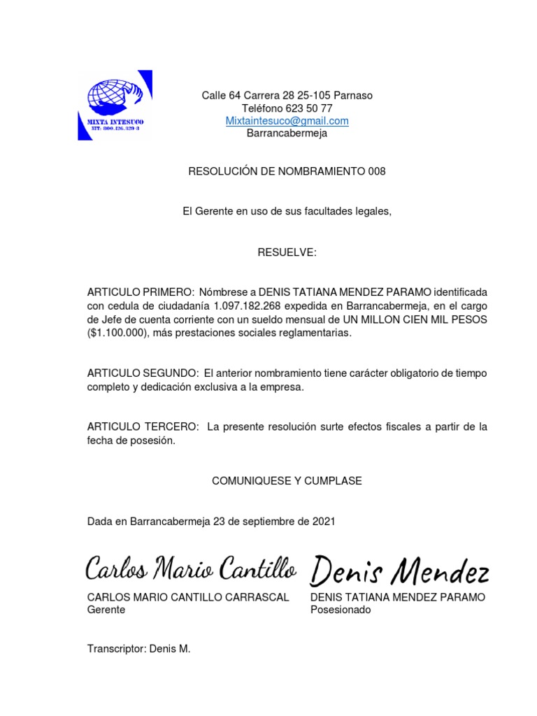 Denis Resolución de Nombramiento 010 | PDF