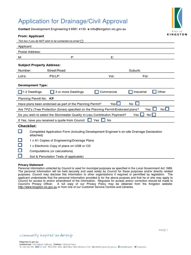 Application For Drainage - Civil Approval 2016 | PDF | Storm Drain ...