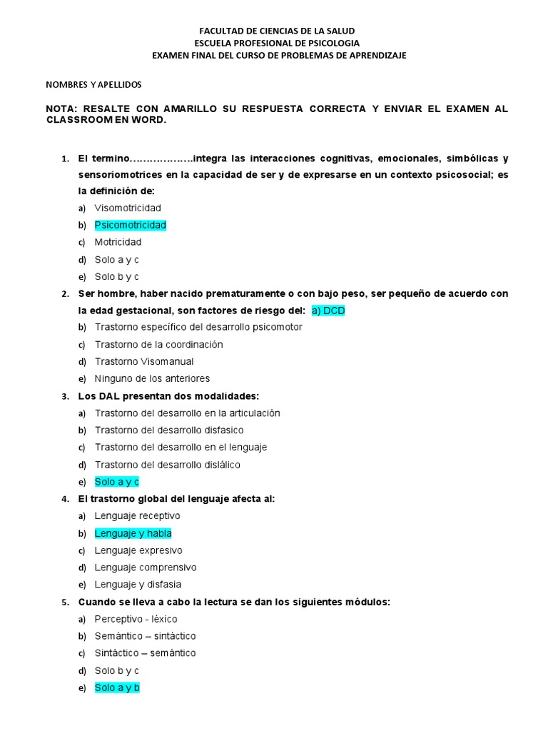 2° Examenes Problemas Del Aprendizaje | PDF | Dislexia | Aprendizaje