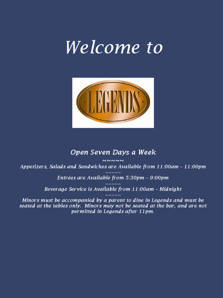 Legends Restaurant Menu Overview | PDF | Salad | Hamburgers