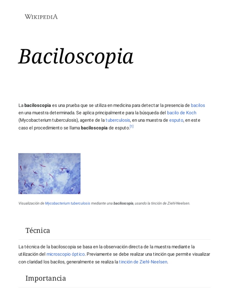 Baciloscopia - Wikipedia, La Enciclopedia Libre | PDF