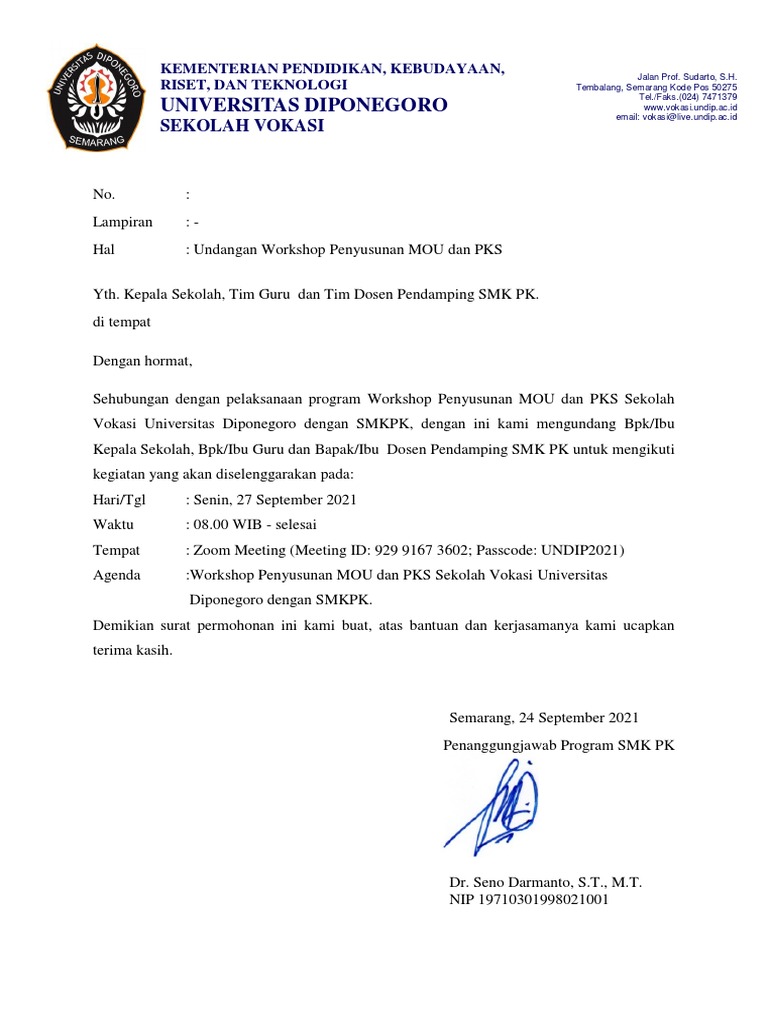 Surat Undangan - Workshop 27 Sept 2021 | PDF | Sains & Matematika