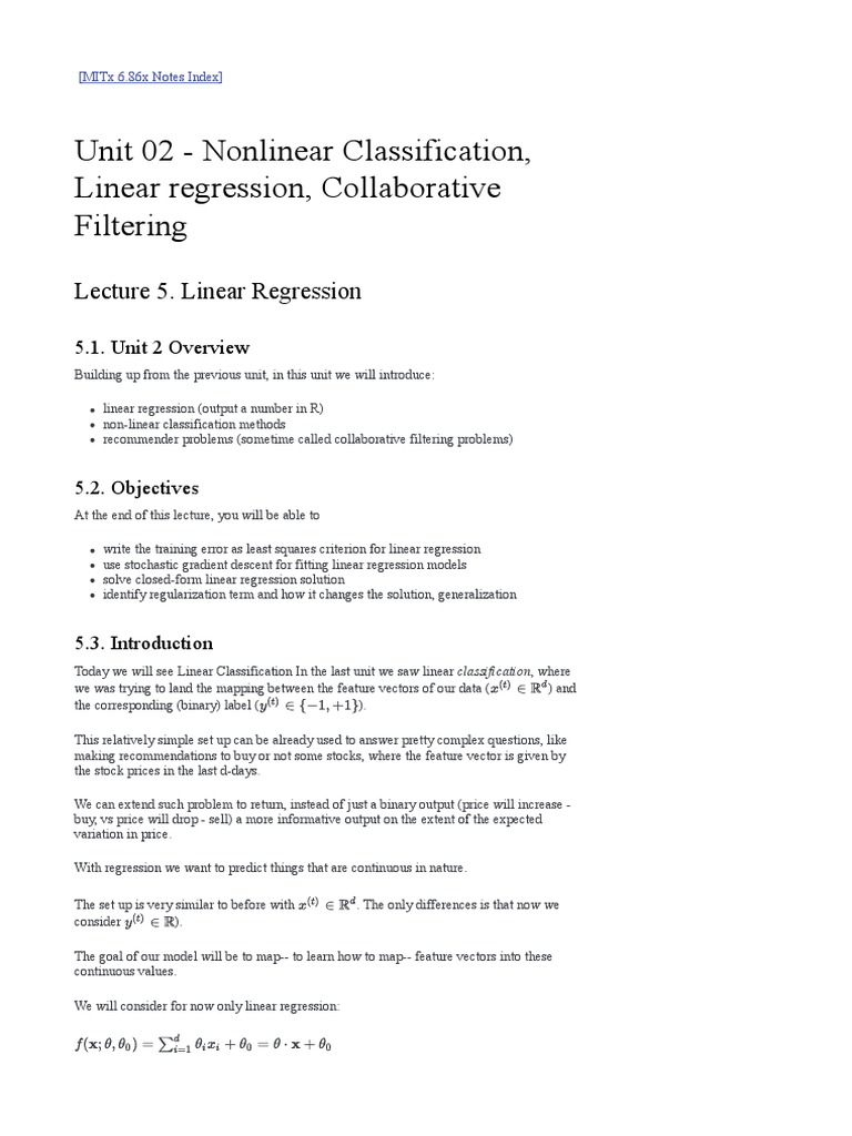 Unit 02 - Nonlinear Classification, Linear Regression, Collaborative ...