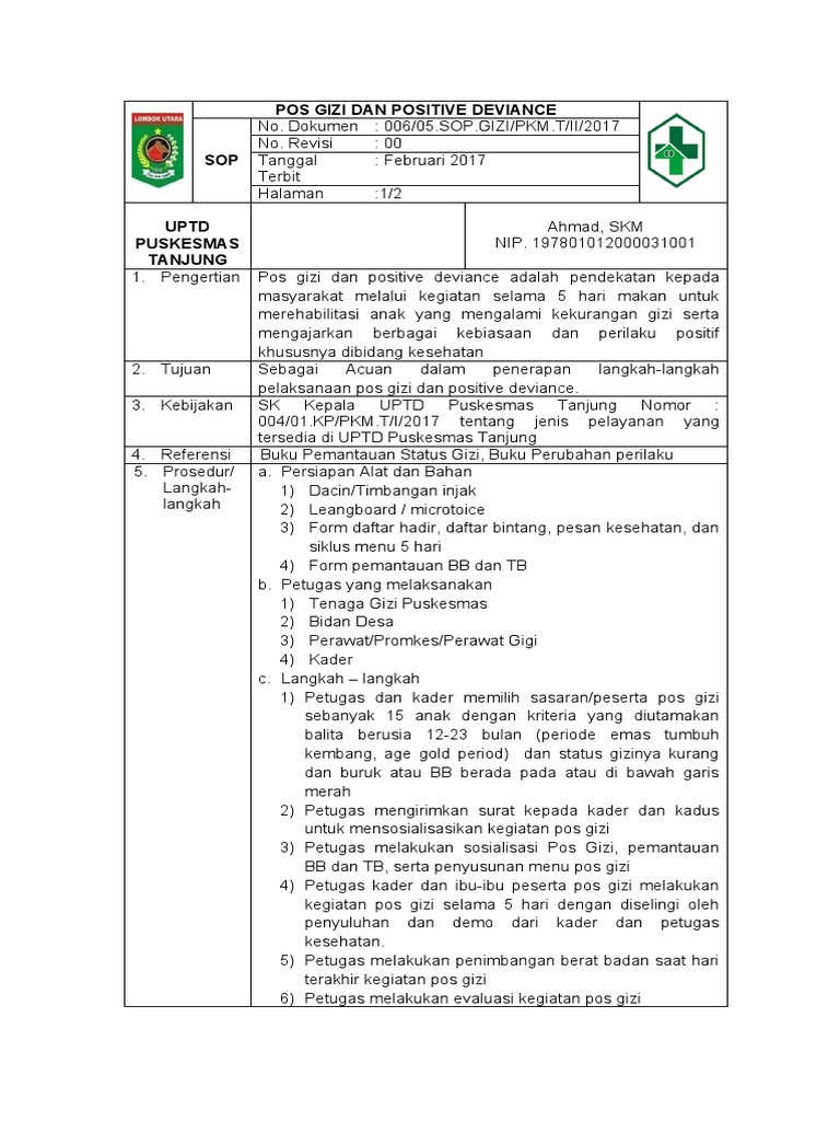 6 Sop Pos Gizi | PDF