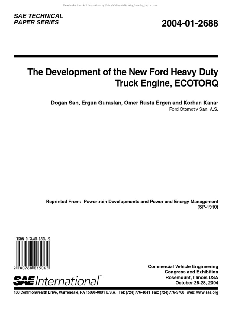 The Development of The New Ford Heavy Duty Truck Engine, ECOTORQ | PDF ...
