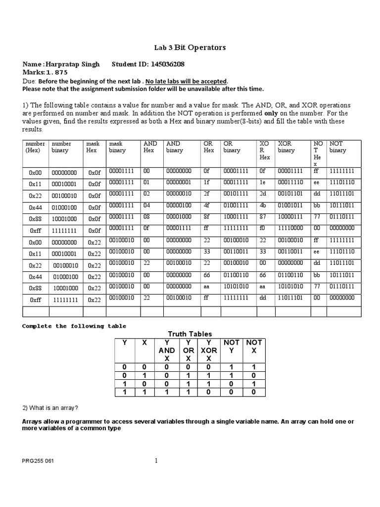 Lab 3 Bitwise Operators | PDF | Computer Programming | Mathematical Logic Lab 3 Bitwise Operators | PDF | Computer Programming | Mathematical Logic