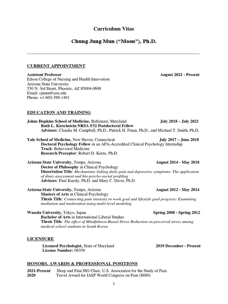 Mun CV 09-2021 | PDF | Psychotherapy | Clinical Psychology